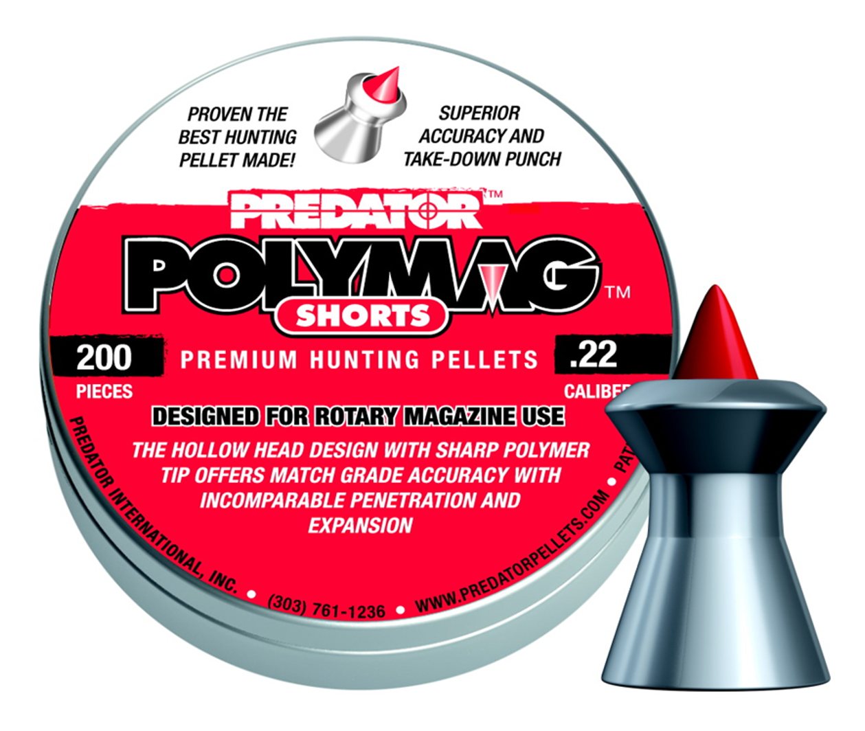 JSB Diabolo JSB Predator Polymag Shorts Air Rifle Pellets .22 ...