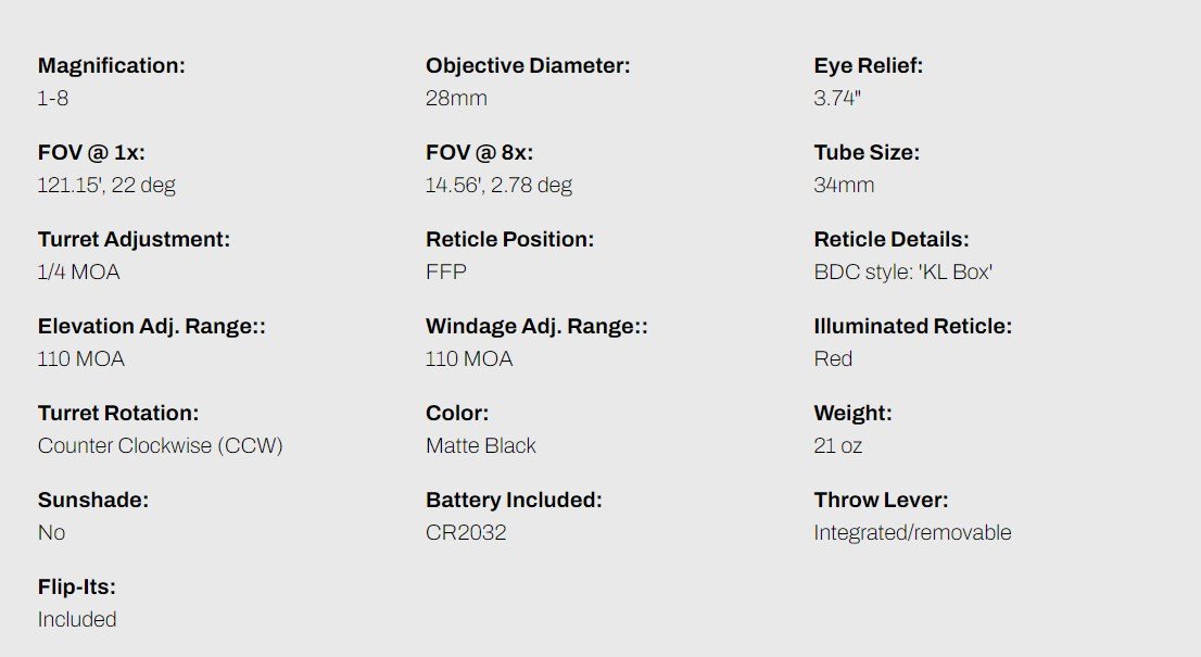 Arken Optics Arken EP-8 1-8X28 FFP MOA KL BOX - Rifleman Firearms