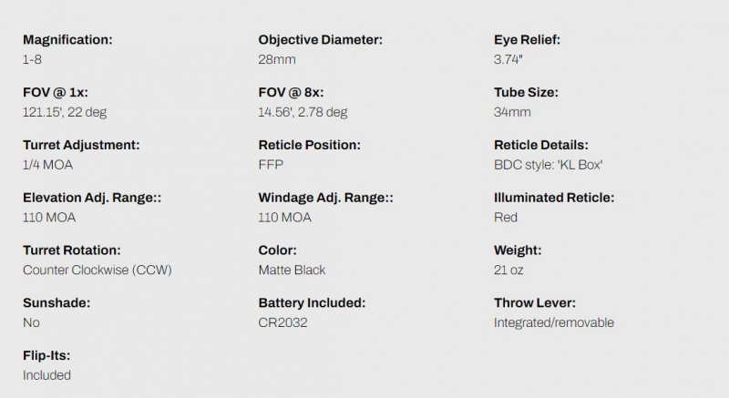 Arken Optics Arken EP-8 1-8X28 FFP MOA KL BOX - Rifleman Firearms